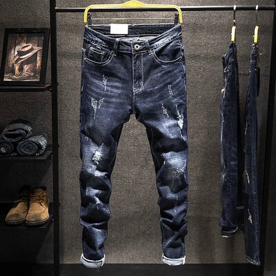 2025 New Ripped Jeans Men Slim-fit Denim Pants Cotton Korean
