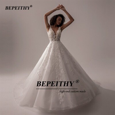 BEPEITHY Vestido De Noiva V Neck Sleeveless Wedding Dresses