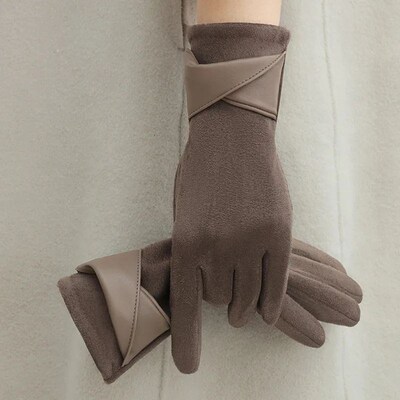 New Suede Gloves for Women Winter Plus Velvet Warm Commercia