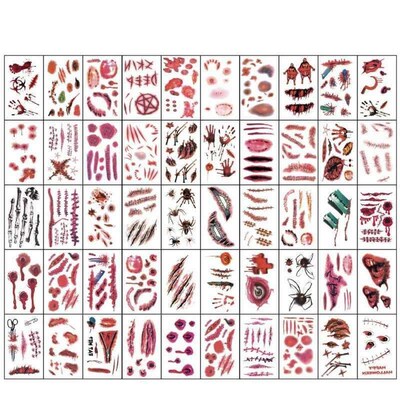 50 Sheets Horrible Halloween Theme Bloody Wound Tattoo Tempo