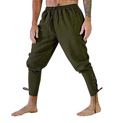 Retro Ankle Strap Pants for Men Medieval Plain Steam Punk Cl