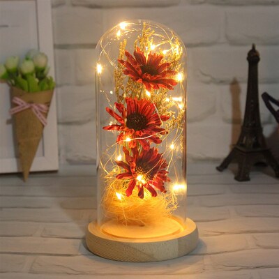 3-head Dried Sunflower Glass ver Illuminates, Everlasting Fl