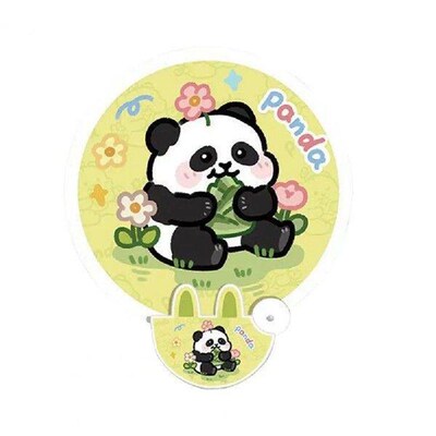 Folding Handheld Fan Reflective Cartoon Panda Print Round