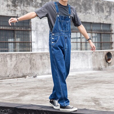 Blue Mens Overalls Loose Straight Genderless Work Pants Ove