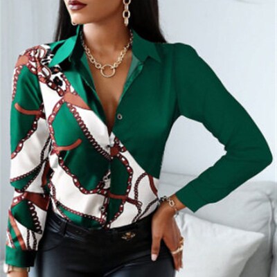 2022 Autumn New Printed Long-sleeved Shirt Top Womens