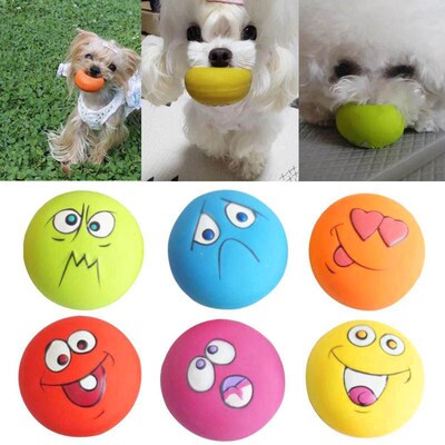 Rubber Dog Toys Pet Play Squeaky Ball Chewing Toy with Face