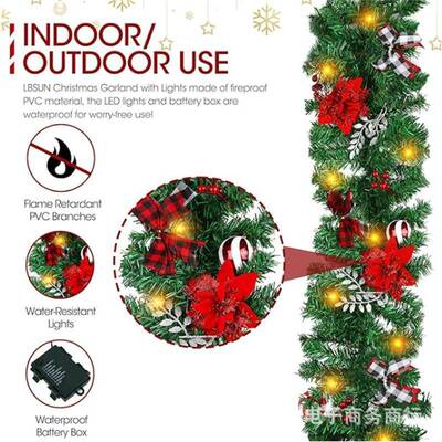 圣诞节装饰条藤2.7米诞加密豪华挂摆藤花68692环条圣装饰品蝴蝶结