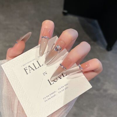 手工猫眼长款显白钻饰猫眼穿戴甲