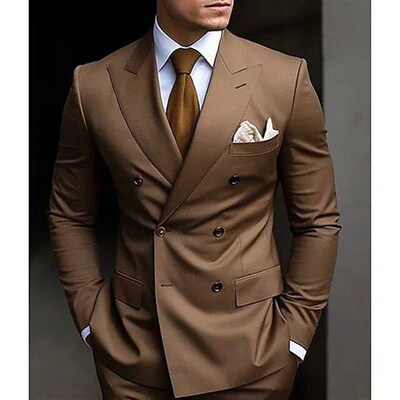 High Quality Brown Mens Suits Double Breasted Bespoke