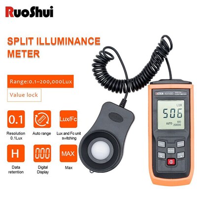 RuoShui 1010D Digital light meter Max 200,000Lux Luxmeter Lu
