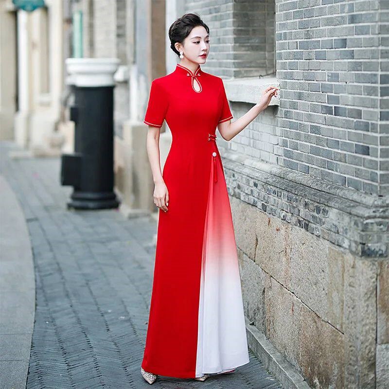 Black Plus Size 5XL Female Rayon Aodai Qipao Chinese Dress G