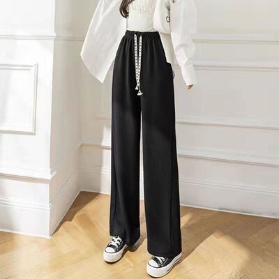 Summer Puff Pants Elastic Waist Drawstring Lazy Style Straig