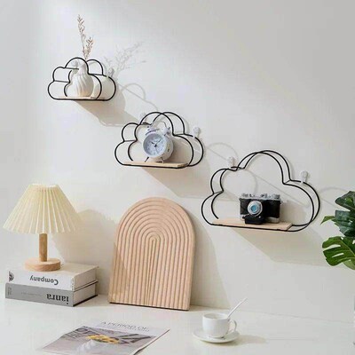 Creative Cloud Iron Shelving Wall Shelf Wooden Clapboard Nor