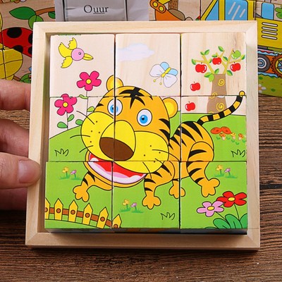 Baby Wooden Blocks Toys Children Six Side Cube Jigsaw Puzzle