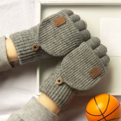 1 Pair Knitted Flip Gloves Wool Gloves Exposed Finger Thicke