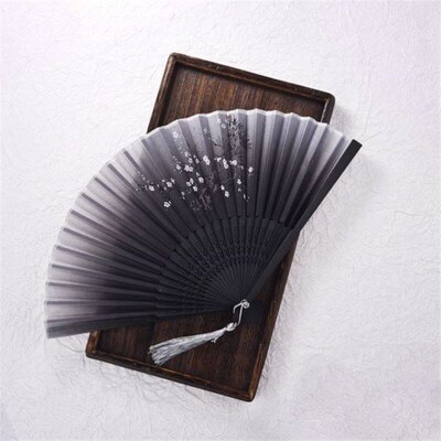 Vintage Silk Folding Fan Retro Chinese Japanese Bamboo Hand