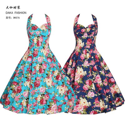 Spring retro printing pure otton hanging nek sling big swing