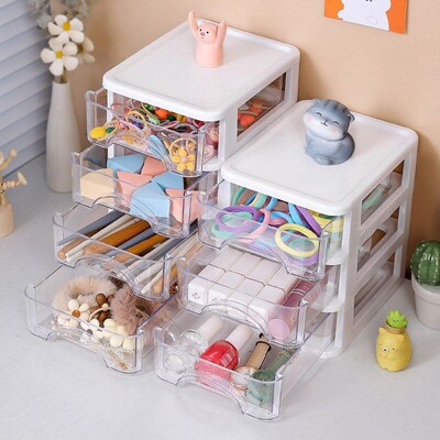Clear Desktop Storage Box with Drawer Heightened Table Organ