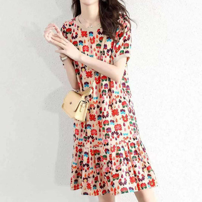 Summer Fashion Ladies Short Sleeve Printing Dresses Womens