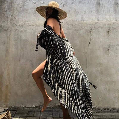 Beach ver Ups for Swimwear Women Black Tie Dye Kimono Swimsu