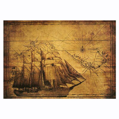 Ancient sailing ship nautical line kraft poster retro bar ca