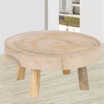 Rustic Decorative Round Wood Pedestal Plant Pot Riser Plant