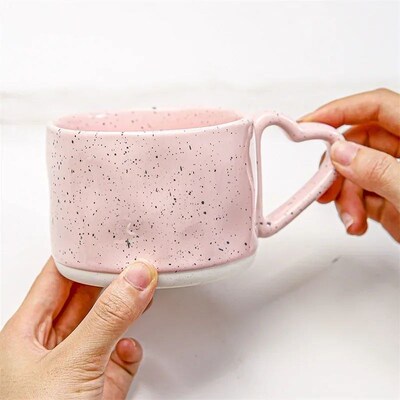 Korean Style ins Ceramics Cup 300ML Pink Love shape handle C