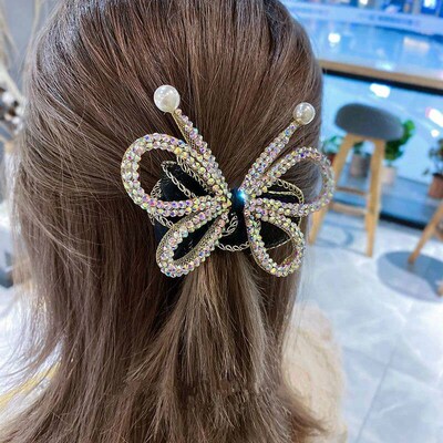 Elegant Large Bow Elastic Hair Bands Fabric Scrunchies Cryst
