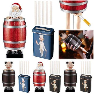 Funny Cigarette Holder Santa Claus in The Wooden Barrel