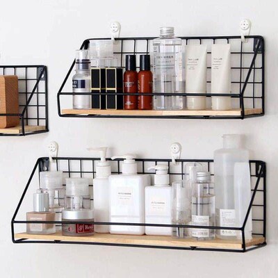 Wooden&Iron Wall Shelf Organizer Holder Kitchen Supplies