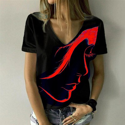 Womens Fashion New Retro Face Print Theme Short Sleeve T Sh