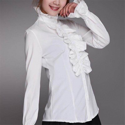 Fashion Victorian Women OL Office Ladies White Shirt High Ne
