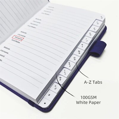 A6 Password Keeper Book with Alphabetical Tabs, Hardcover Pa