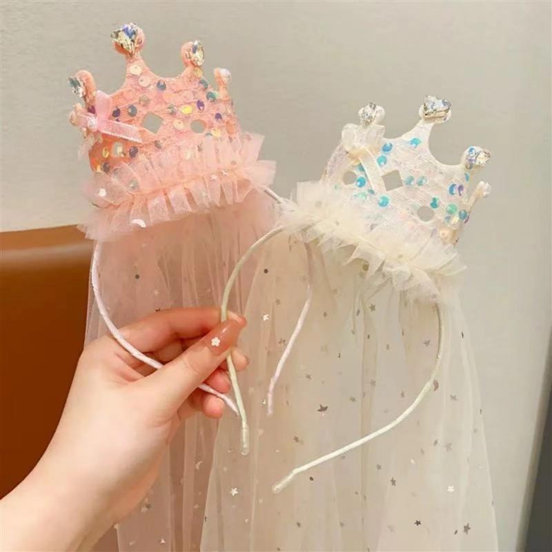 1PC Princess Crown Veil Headbands,Sparkly Tulle Hair Accesso