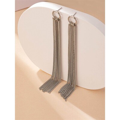 rendy Silver Color Metal Hyperbole Long Tassel Chain Hair A