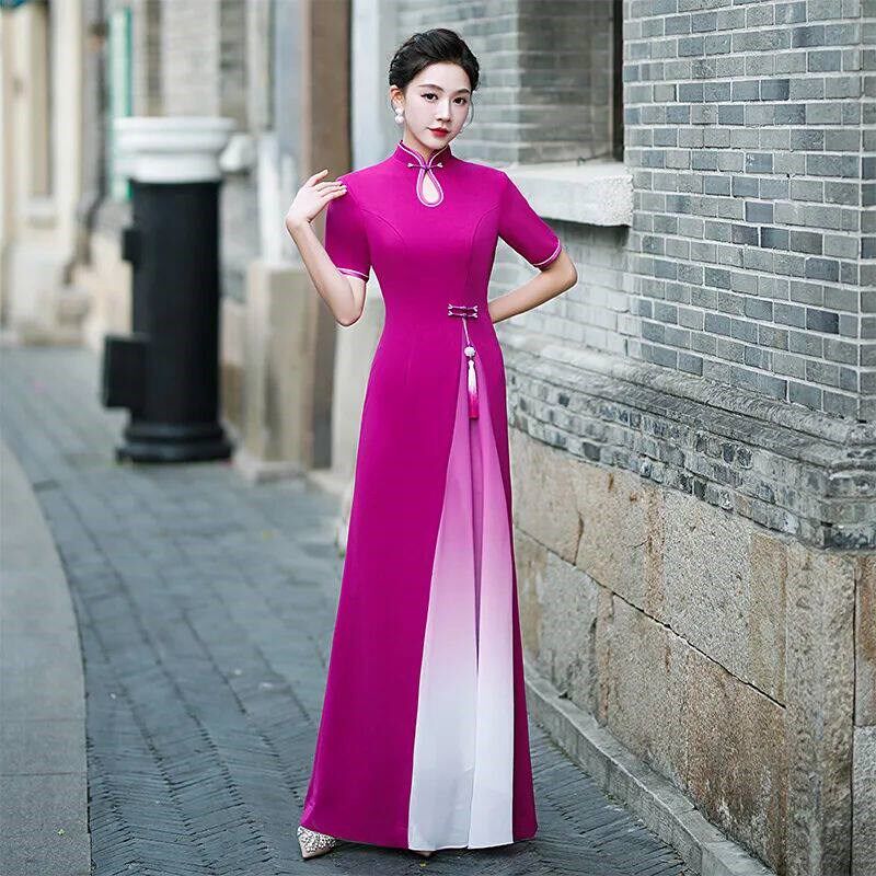 Black Plus Size 5XL Female Rayon Aodai Qipao Chinese Dress G