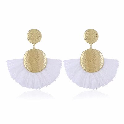 Exaggerated fashion big circle fan-shaped wool tassel earrin