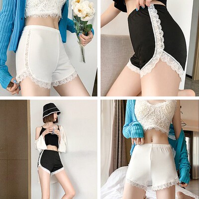 Three-point Safety Pants Anti-light Lace Home Wear Black Ice