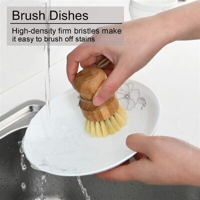 Bamboo Dish Scrub Brushes, Kitchen Wooden Cleaning Scrubbers