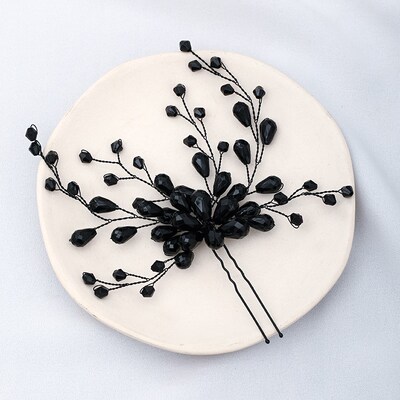 Black Color Crystal Hairpins Handmade Vintage Baroque Tiara