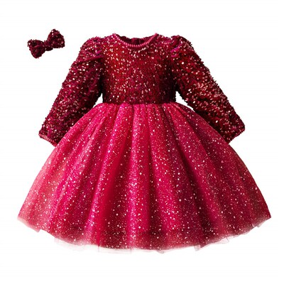 Sequin Autumn Girls Princess Party Dresses for 3-8 Yrs Long