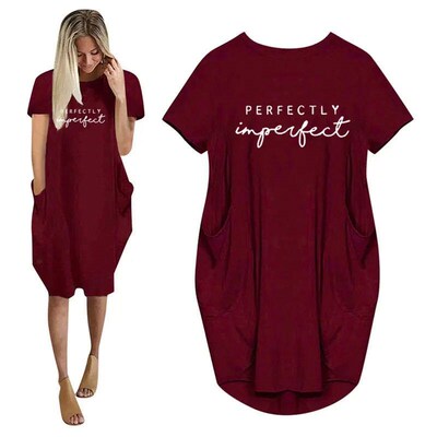 Womens Loose  Short Sleeved Summer Plus Size Dress Pocket
