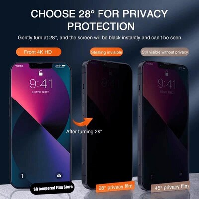 2PCS Privacy Screen Protector适用于IPhone16 15 14 11 12 13 P