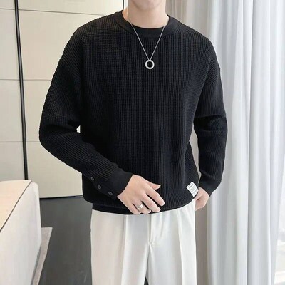 Korean New Autumn And Winter Sweaters Mens O-Neck Solid But