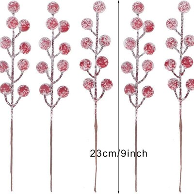 5/10Pcs Chritsmas Decoration Snowflake Red Berry Branche Chr