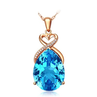 real 14 K Rose Gold 3 Carats Sapphire Stone Pendant Women Na