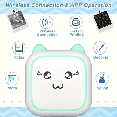 Portable Mini Wireless Photo Printer 200dpi Ink-Free Thermal