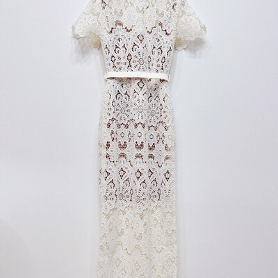 New Arrive Floral Hollow Out Women Lace Midi Dress Single
