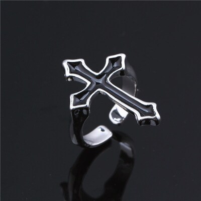 1PC Vintage Black Big Cross Open Ring For Women Party Jewelr