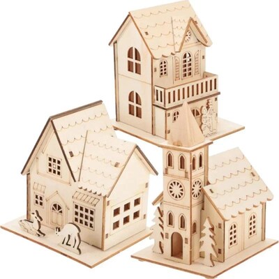 LED Wooden Christmas House Village Unfinished Wood Xmas Vill